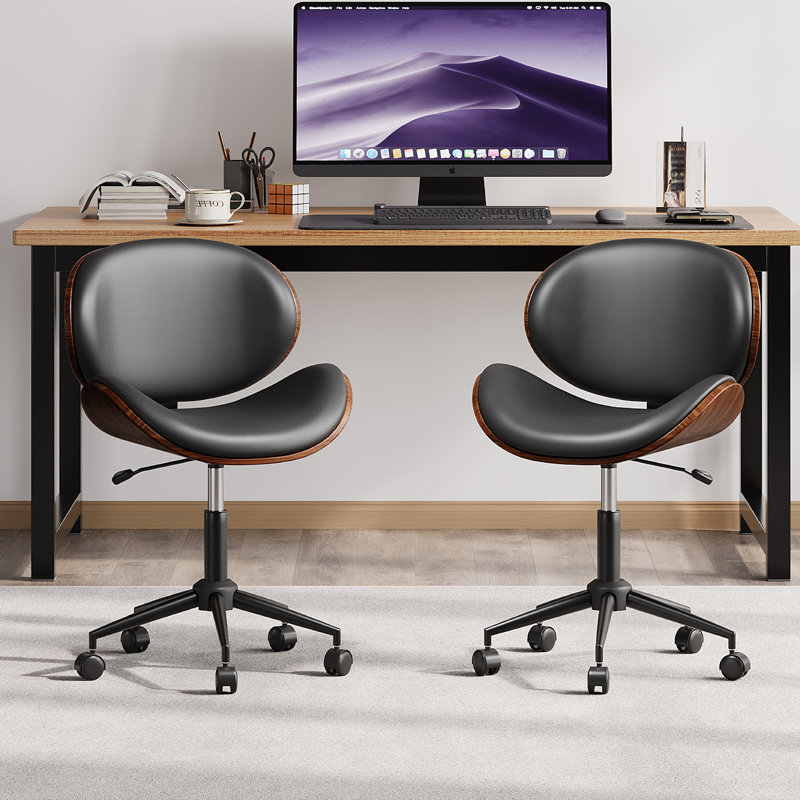 George Oliver Lorolla Ergonomic Home Office Desk Chairs x 2 Modern Mid Century Armless Chair with PU Leather Bentwood 360 Swivel Wheels Seat Height Adjustable for Office Study Bedroom Wayfair